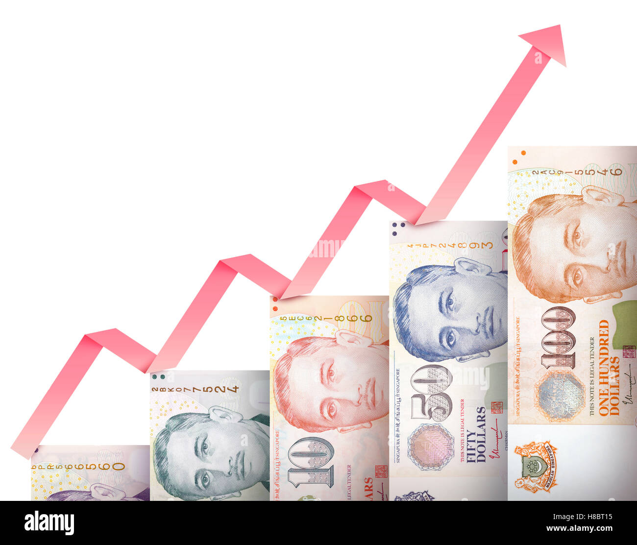 Paper money bills growing in size and value looking like a financial ...
