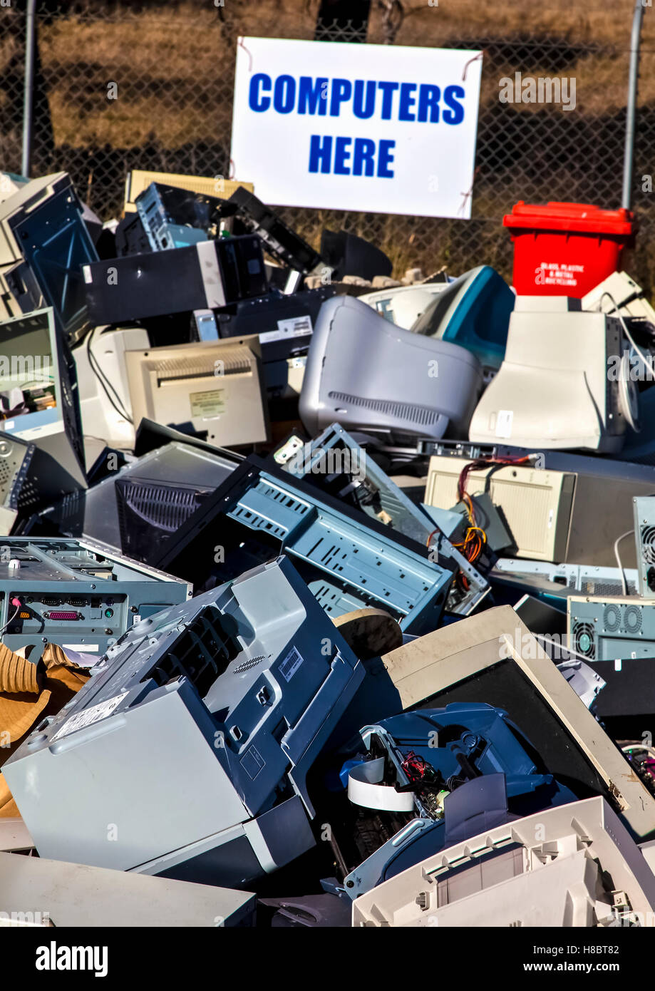 Computers and monitors piled up for recycling Stock Photo - Alamy