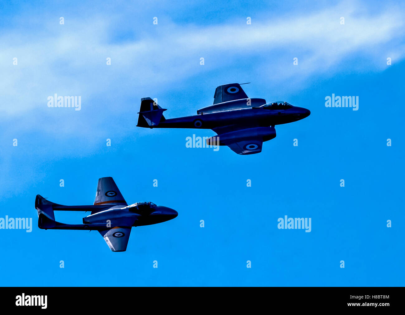 Historic Vampire and Meteor jet fighters from Temora Aviation Museum ...