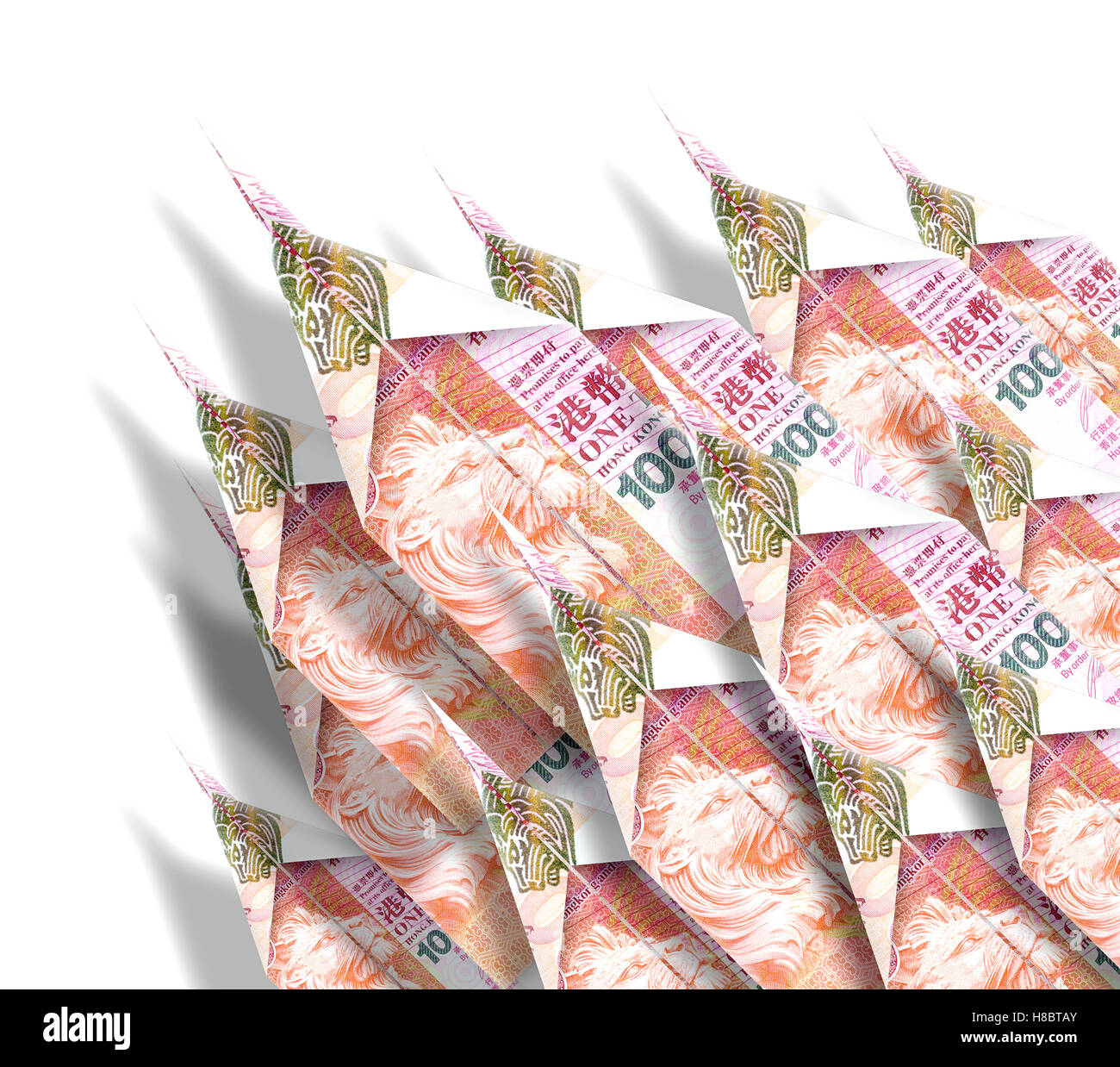 Paper planes made out of money bills flying onedirectional to the sky ...
