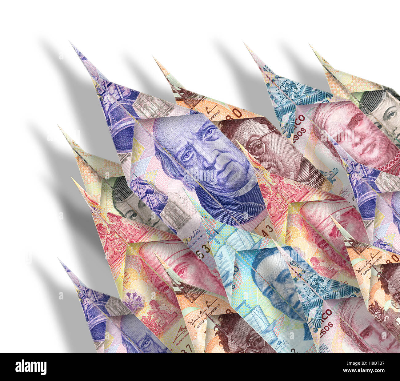 Paper planes made out of money bills flying onedirectional to the sky ...