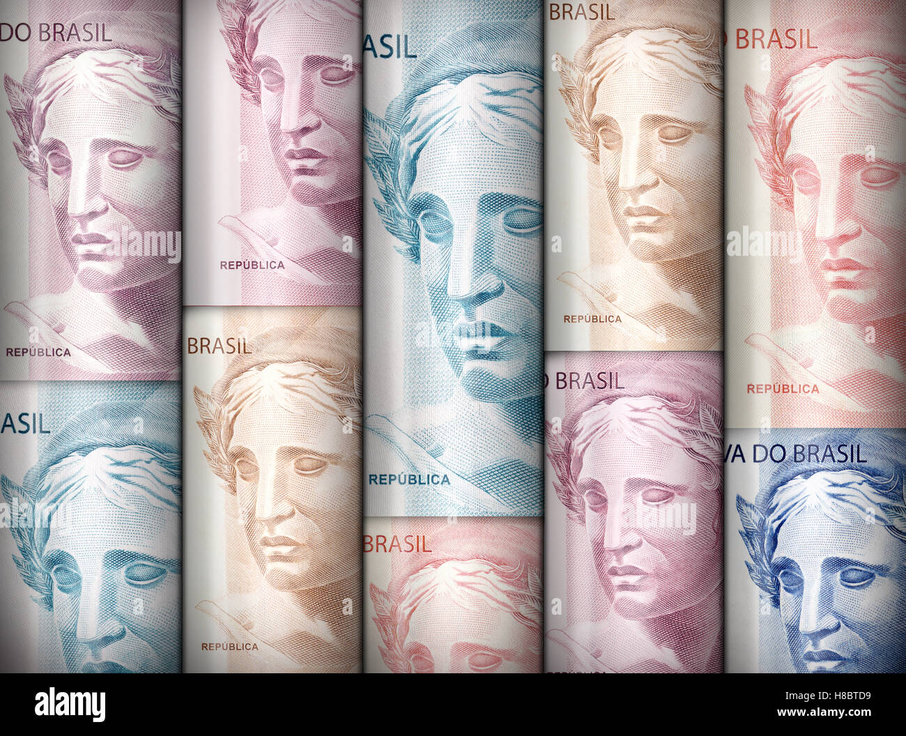 Different money bills stacke over each other forming a money wall Stock ...