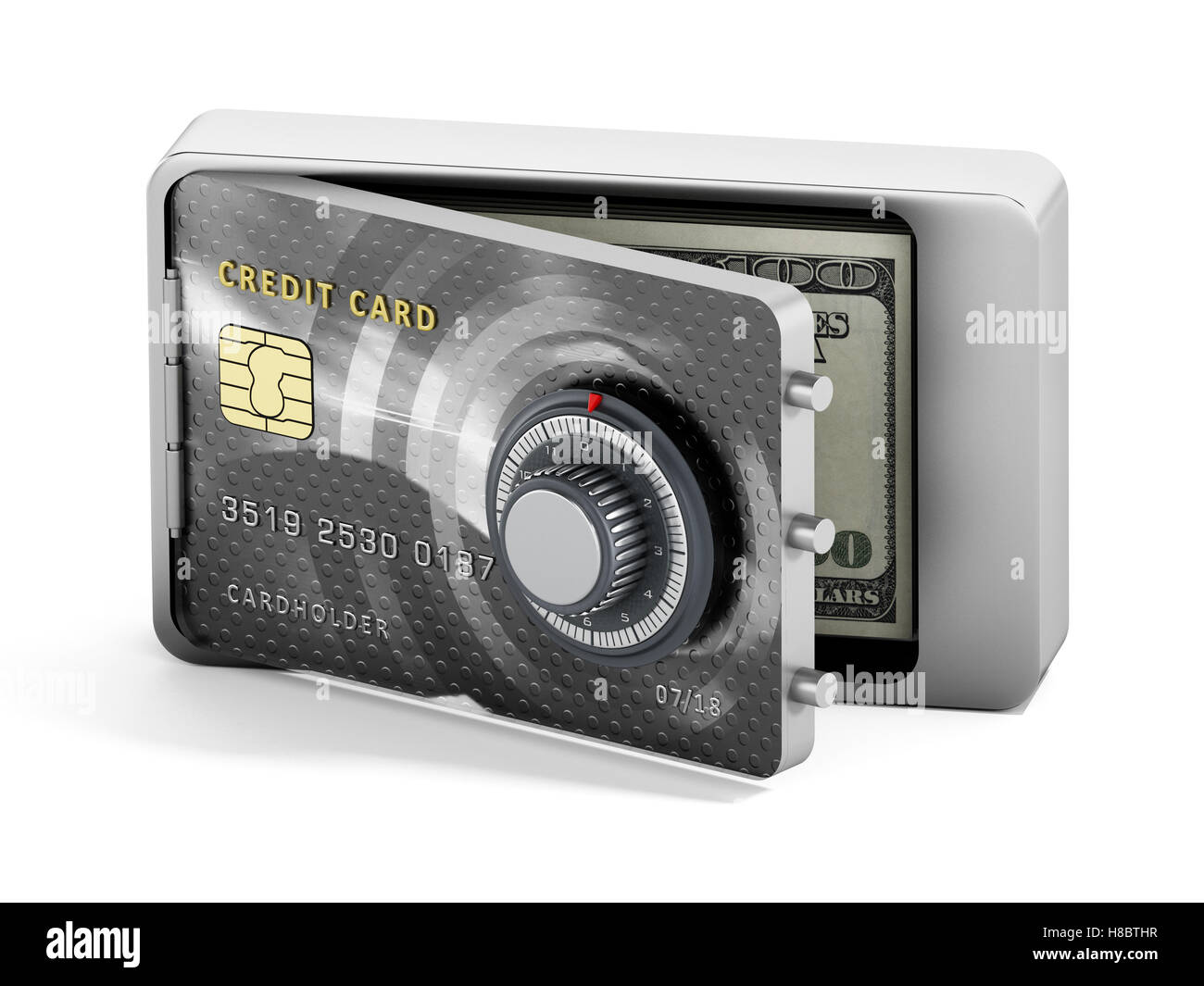 Half open credit card shaped steel safe. 3D illustration Stock Photo ...