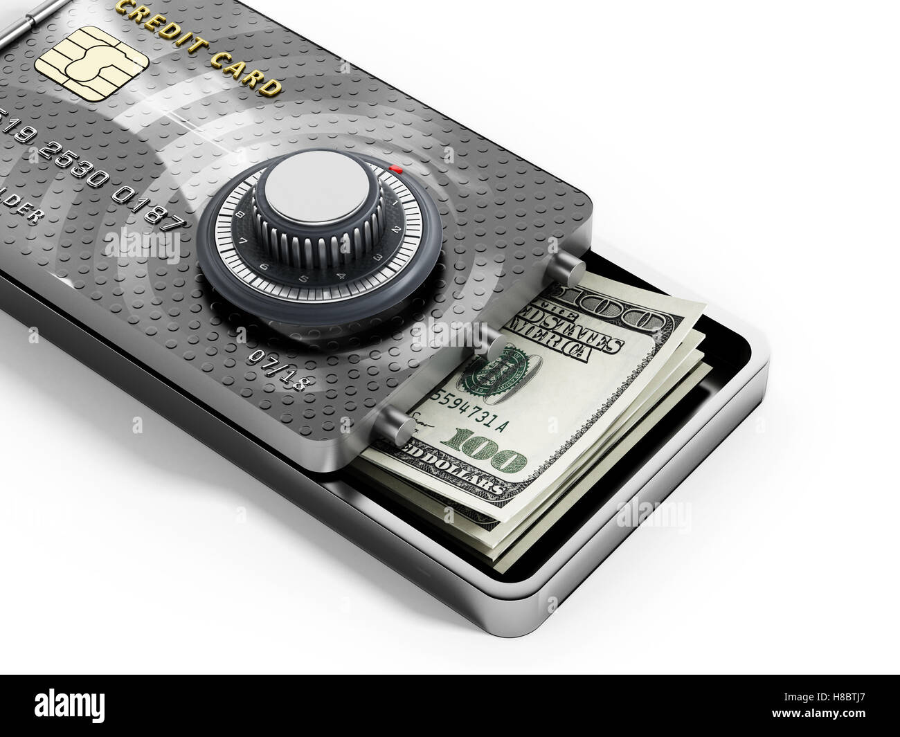 Half open credit card shaped steel safe. 3D illustration Stock Photo ...