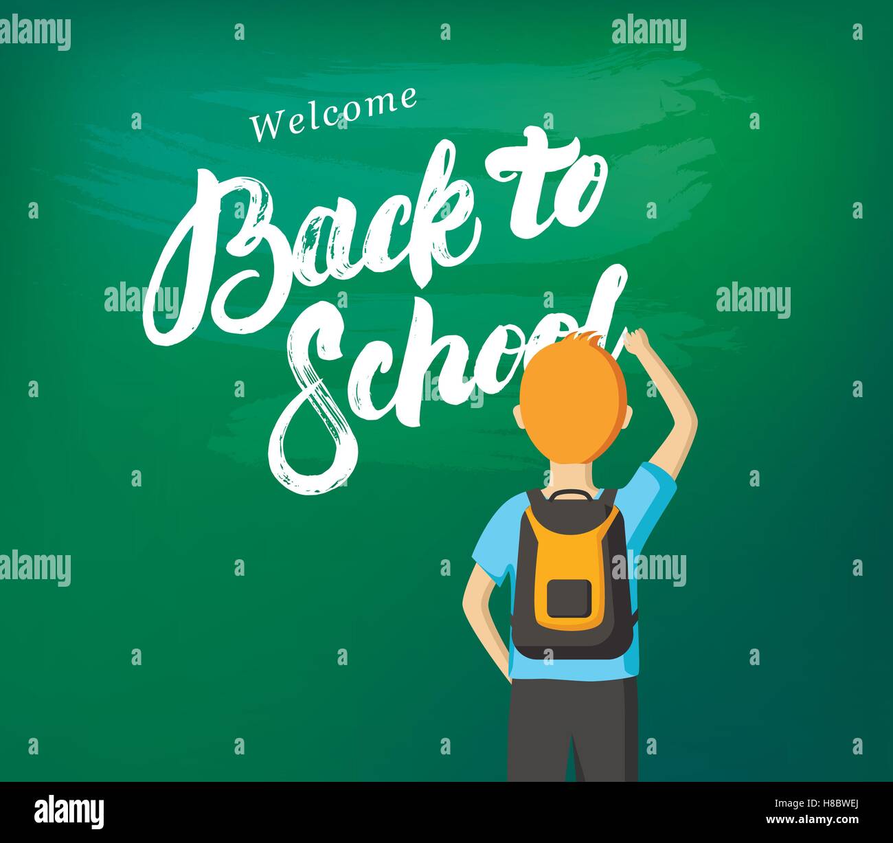 Back to School hand written lettering calligraphy. Schoolboy writing on ...