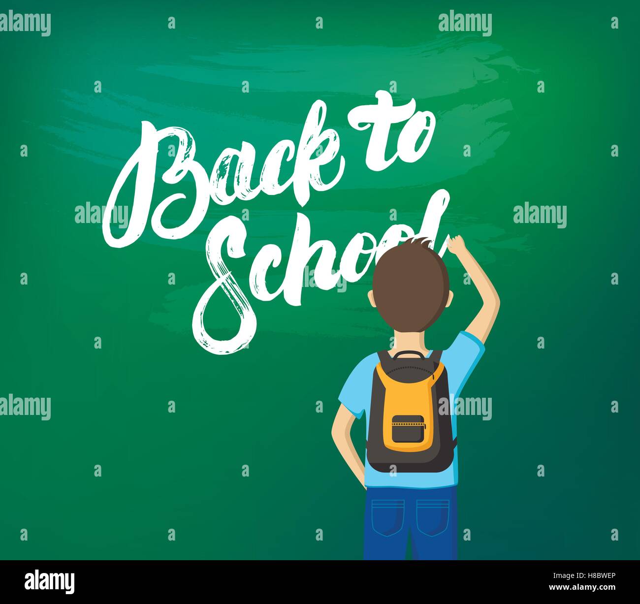 Back to school hand written calligraphy lettering with schoolboy for ...