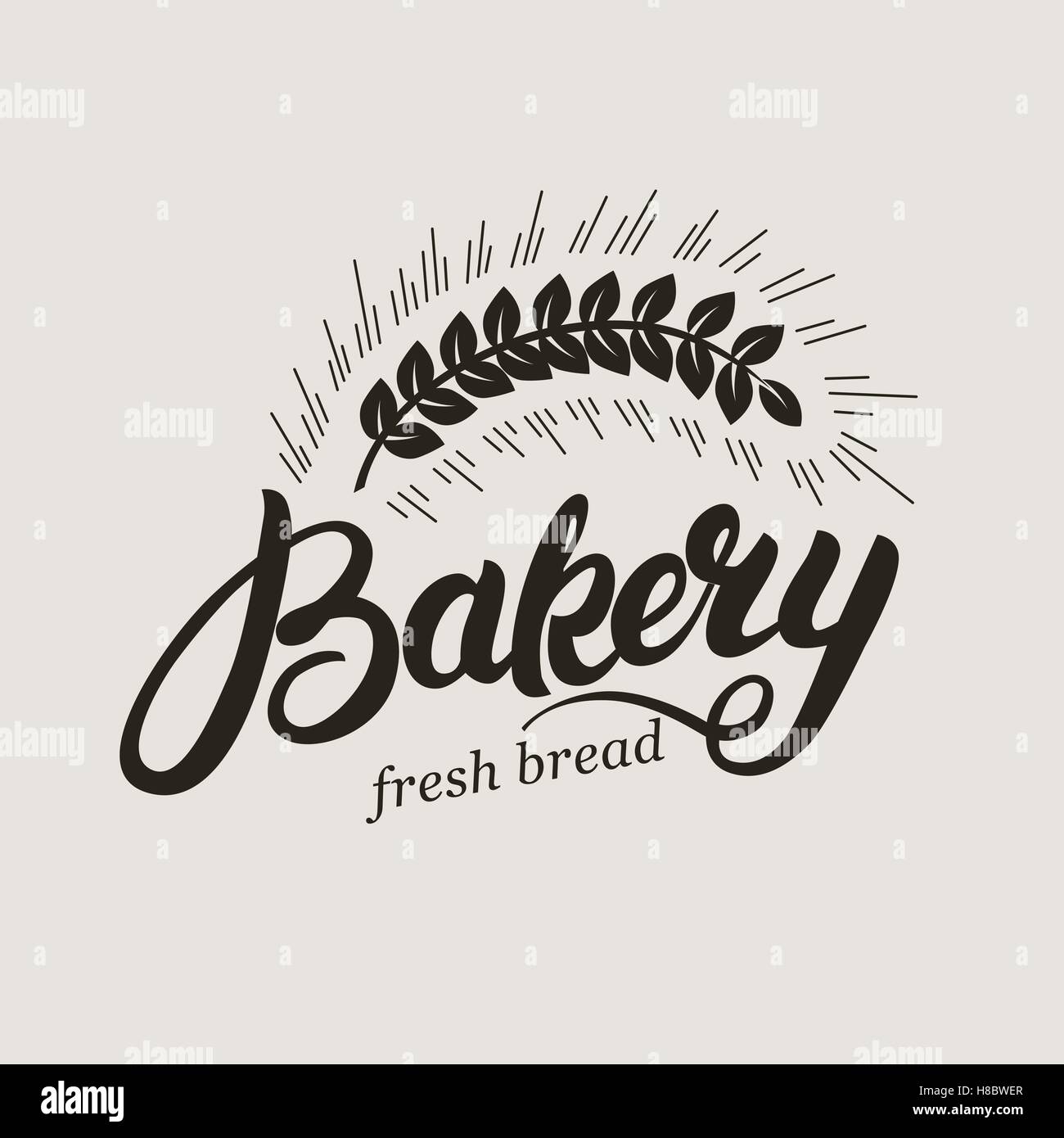Bakery. Hand written lettering logo with ear of wheat. Typography badge ...