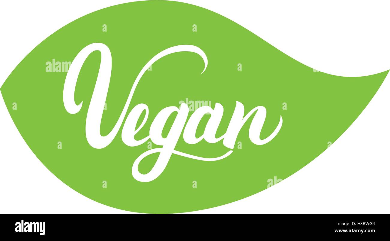 Vegan hand written lettering on green leaf for food design, cafe menu ...
