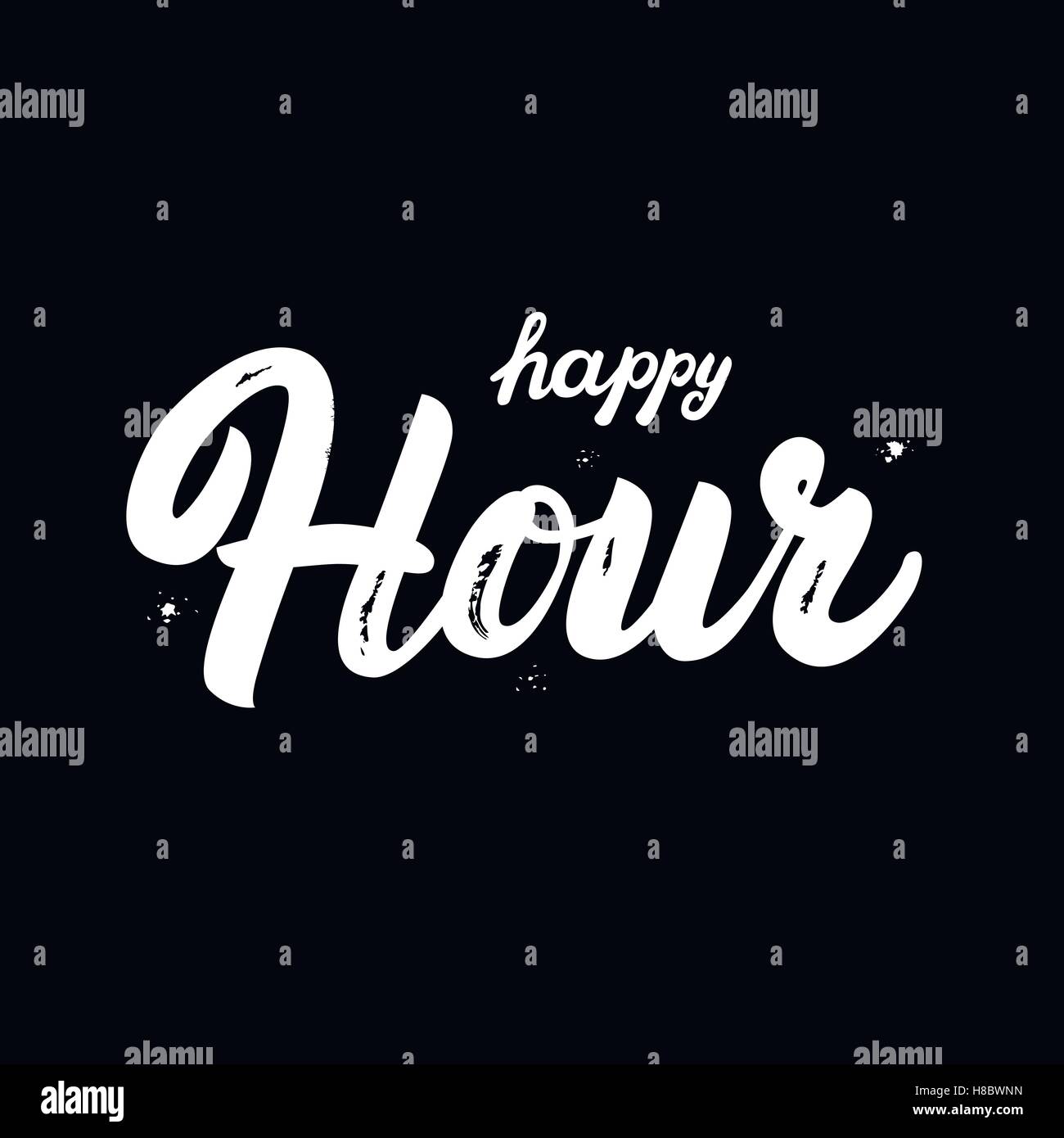 Happy Hour hand written lettering. Brush texture. Isolated on black ...