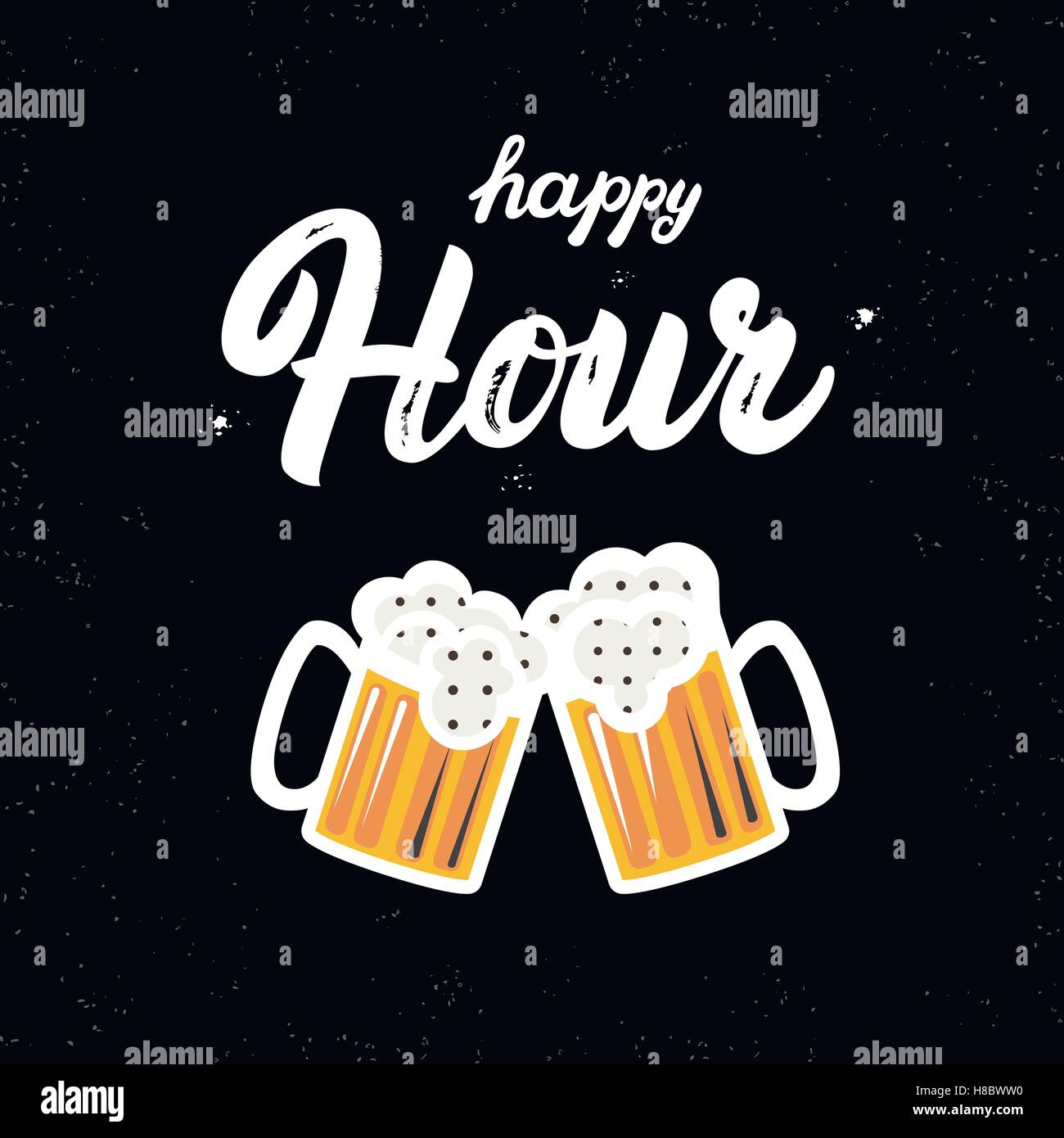Happy hour hand written lettering quote. Isolated on white background ...