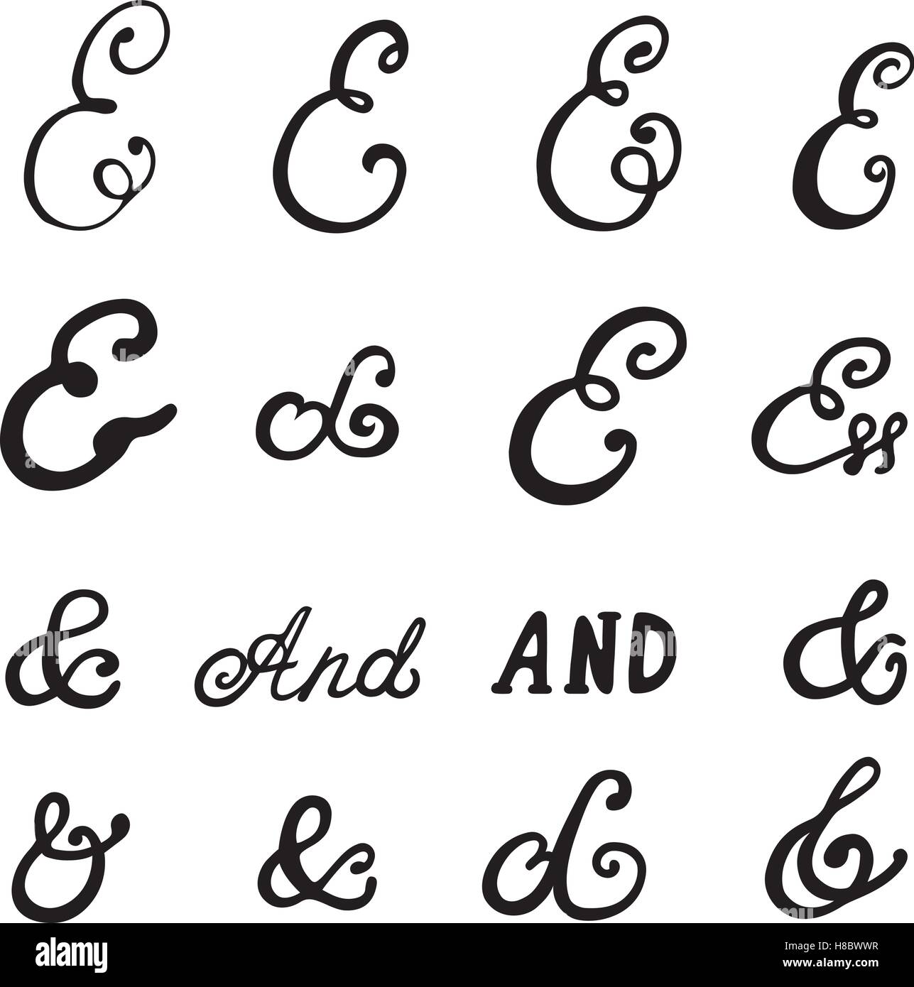 Set of hand written ampersands for letters and invitation. Hand drawn ...