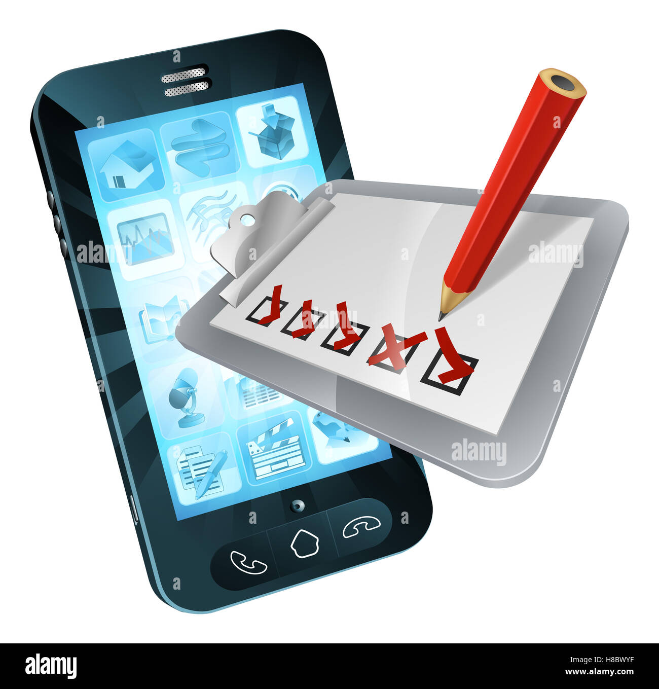 Mobile phone survey concept of clipboard survey or questionnaire Stock ...