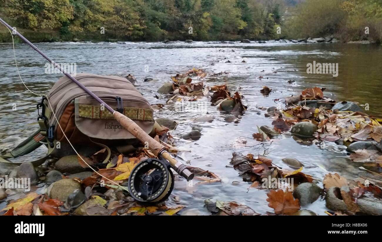Fly Fishing Rod and Reel River Wharfe Yorkshire Dales Stock Photo - Alamy