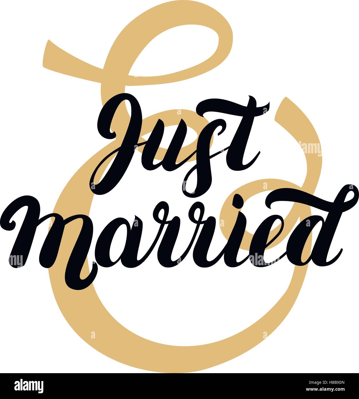 Just married hand written lettering with gold ampersand. Design wedding ...