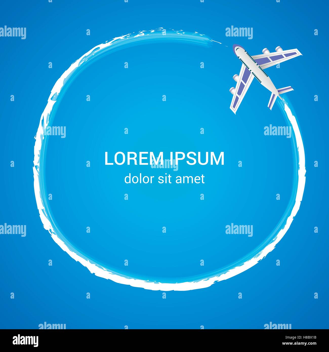 Airplane on blue background with your text. Design for traveling card ...