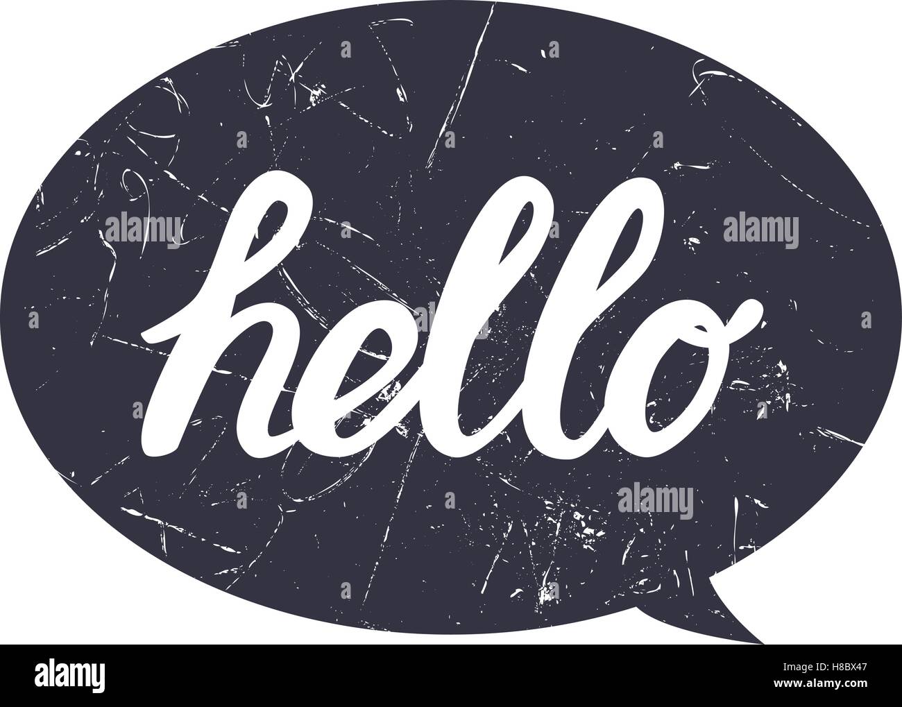Hello hand draw lettering calligraphy on black bubble with grunge ...