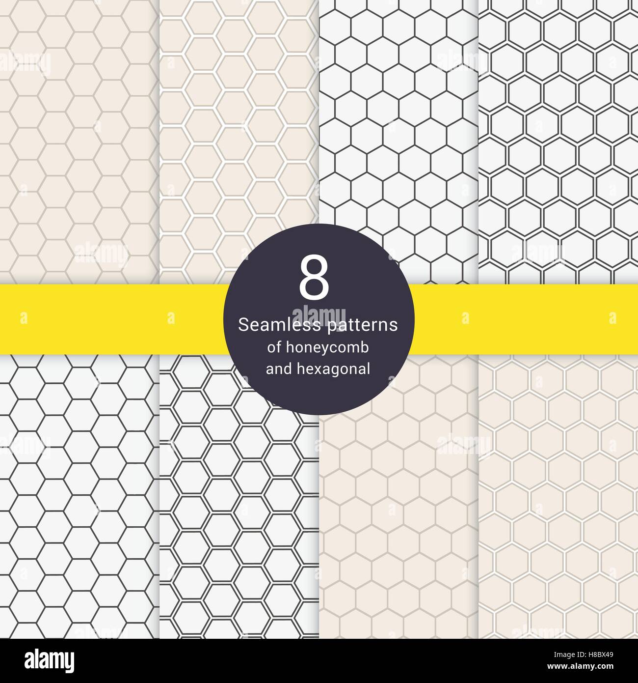 Set of 8 hexagonal honeycomb line style seamless patterns. Vector ...