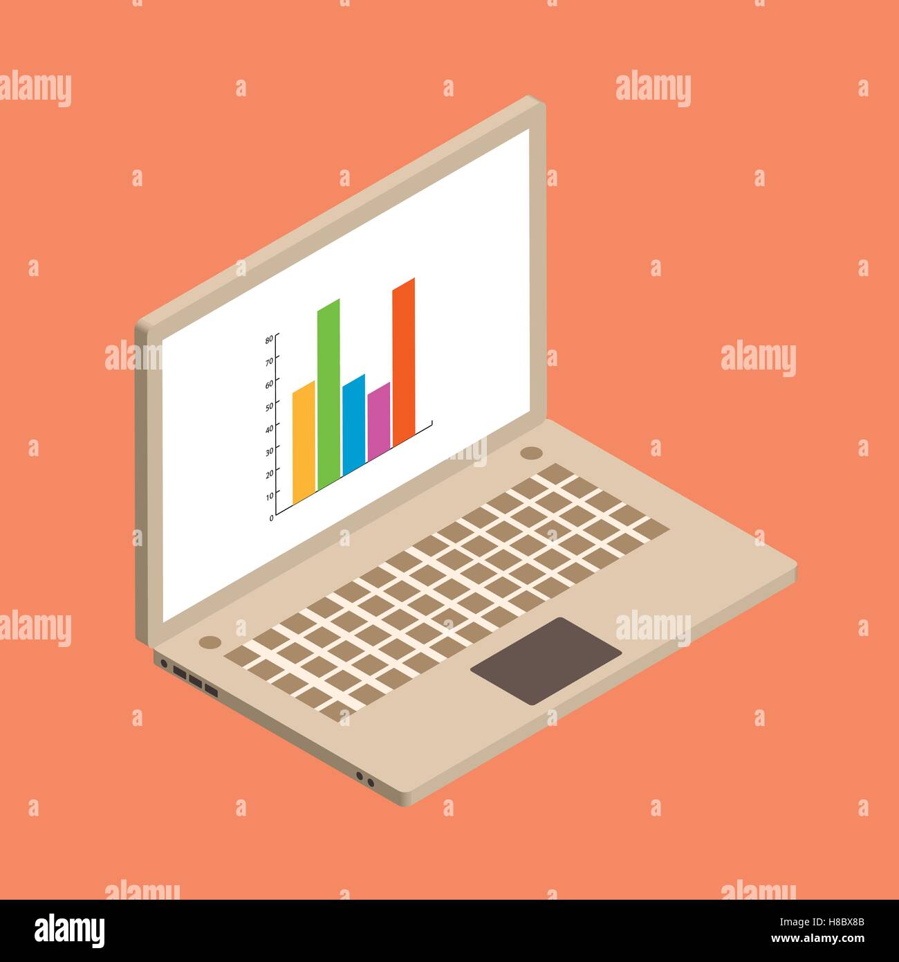 Isometric illustration witn laptop and diagram for your design Stock ...
