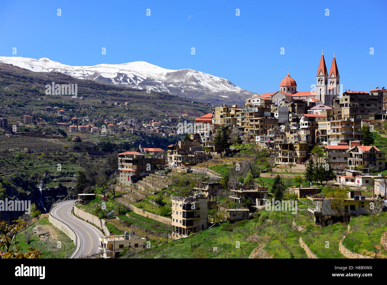 General view over Bcharre and the Qadisha Valley, Northern Lebanon ...
