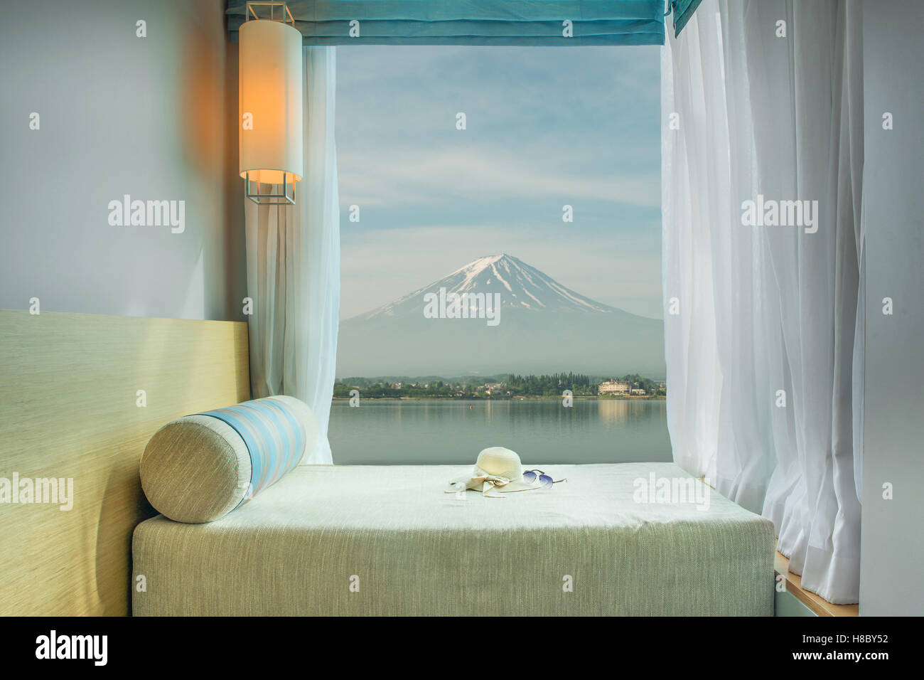 Beautiful Mt.Fuji view at window resort near Kawaguchiko lake at Japan ...