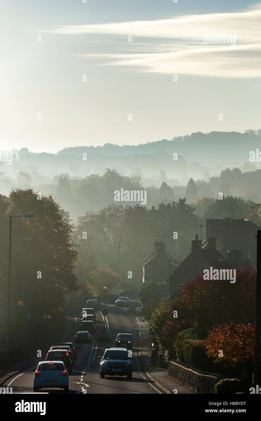 Morning rush hour traffic on A4 road in Saltford, England, UK Stock ...