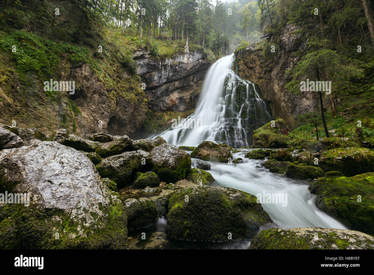 The majestic Gollinger Waterfall near Golling an der Salzach in Austria ...