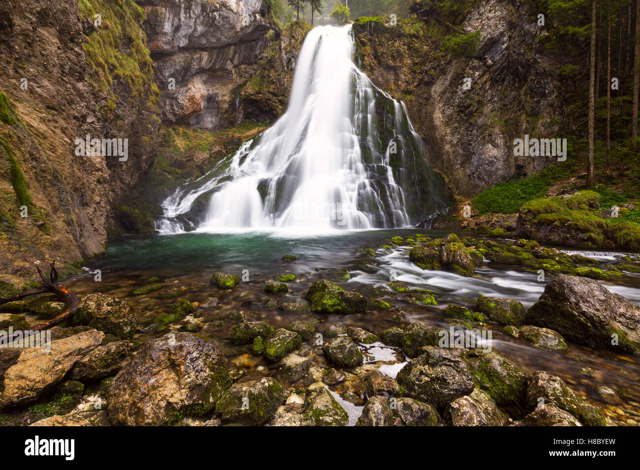 The majestic Gollinger Waterfall near Golling an der Salzach in Austria ...