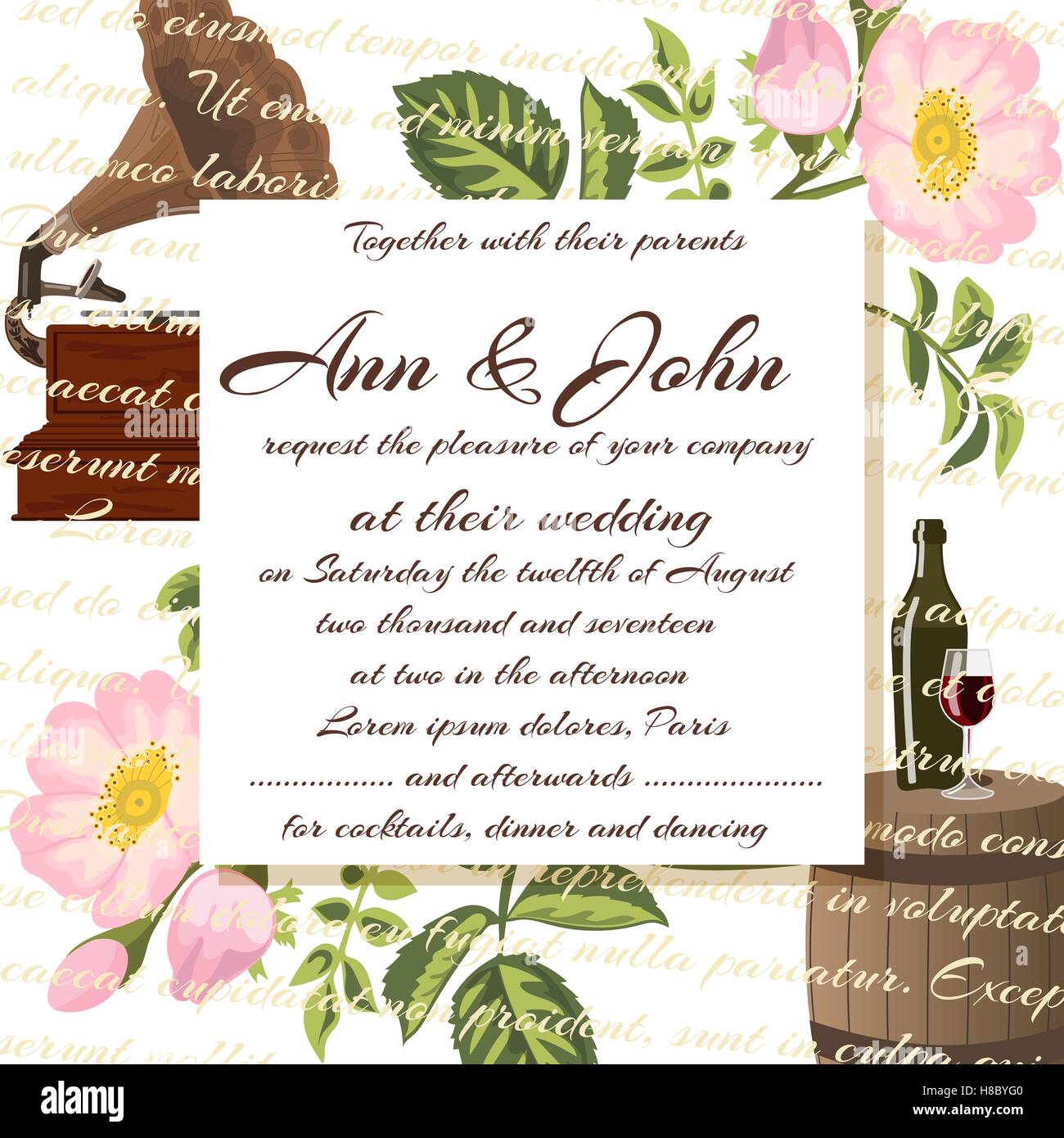 Rose glass on vintage Stock Vector Images - Alamy