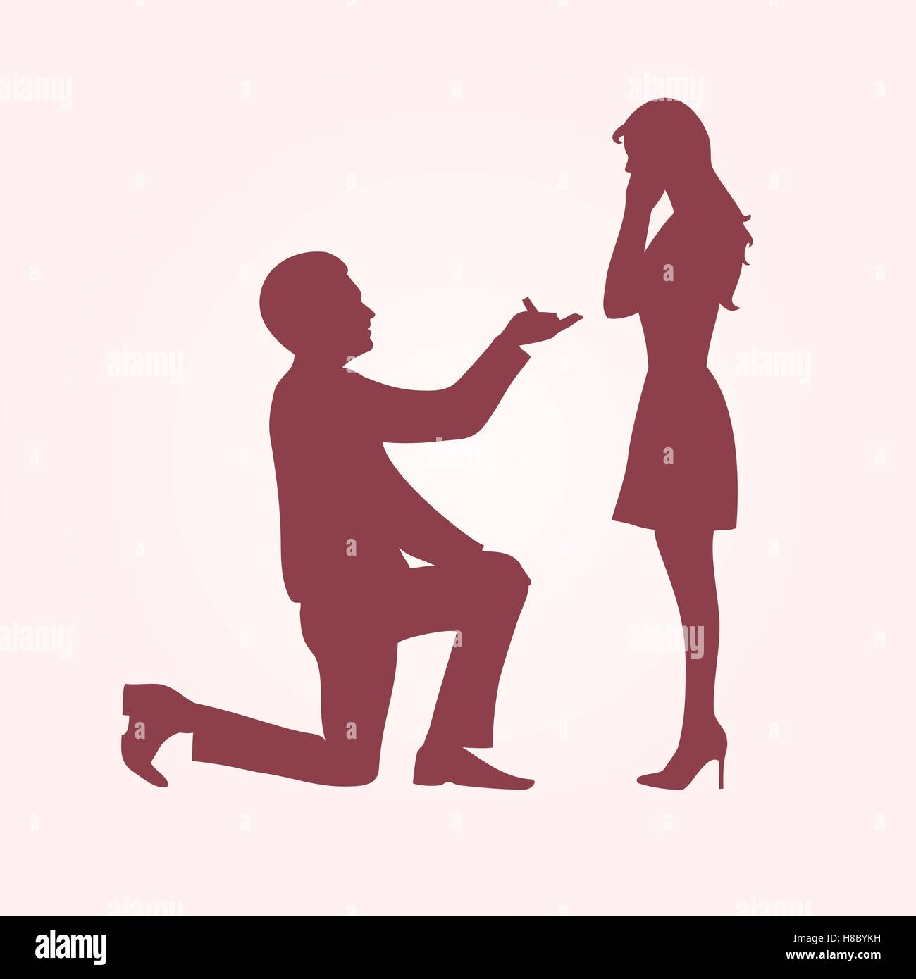 Offer of marriage. Silhouettes of man and woman. Vector illustration ...