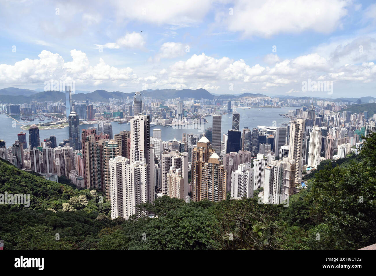 China, Hong Kong: the city and the bay viewed from the summit of ...