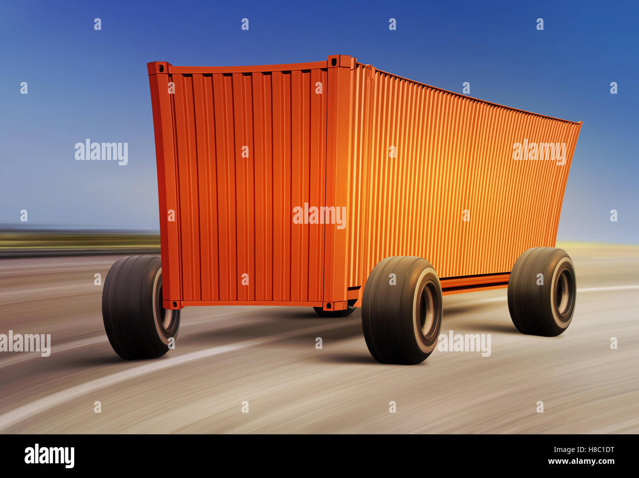 cartoon container moving on road, cargo transportation Stock Photo - Alamy
