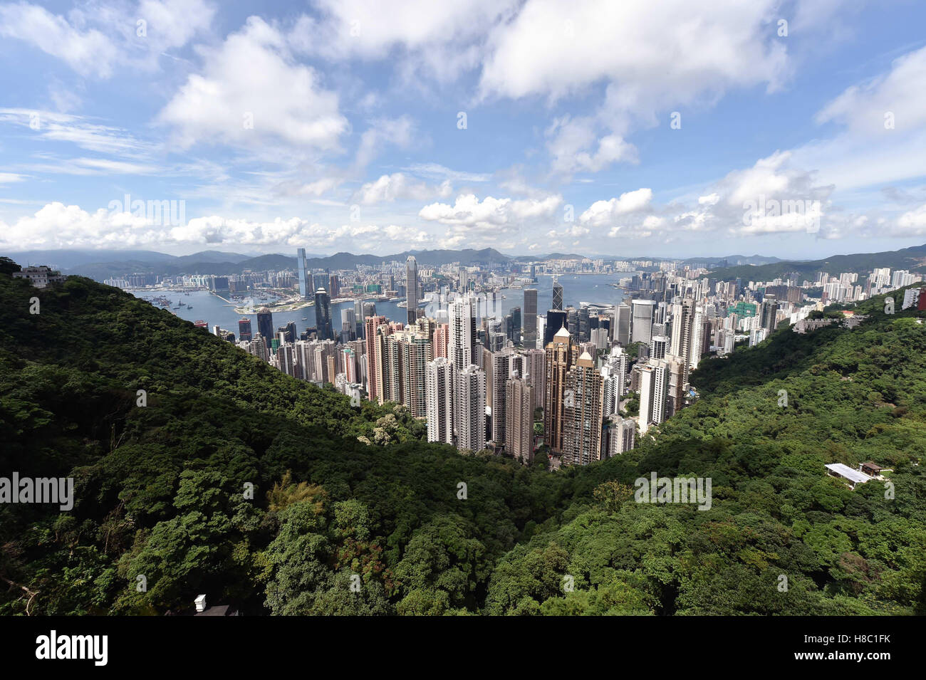 China, Hong Kong: the city and the bay viewed from the summit of ...