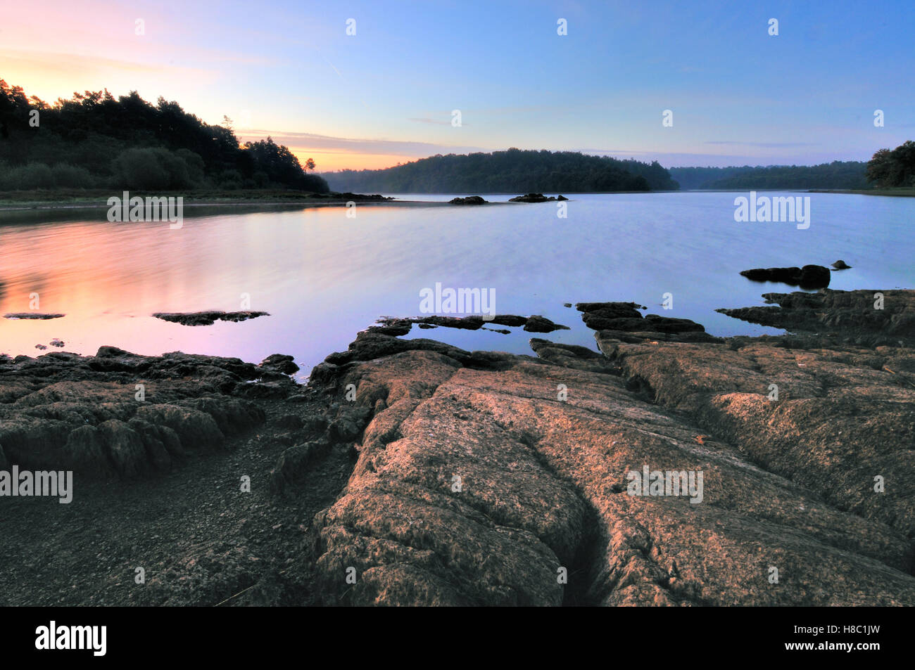 Forest of Paimpont, also known as the Forest of Broceliande: large pond ...