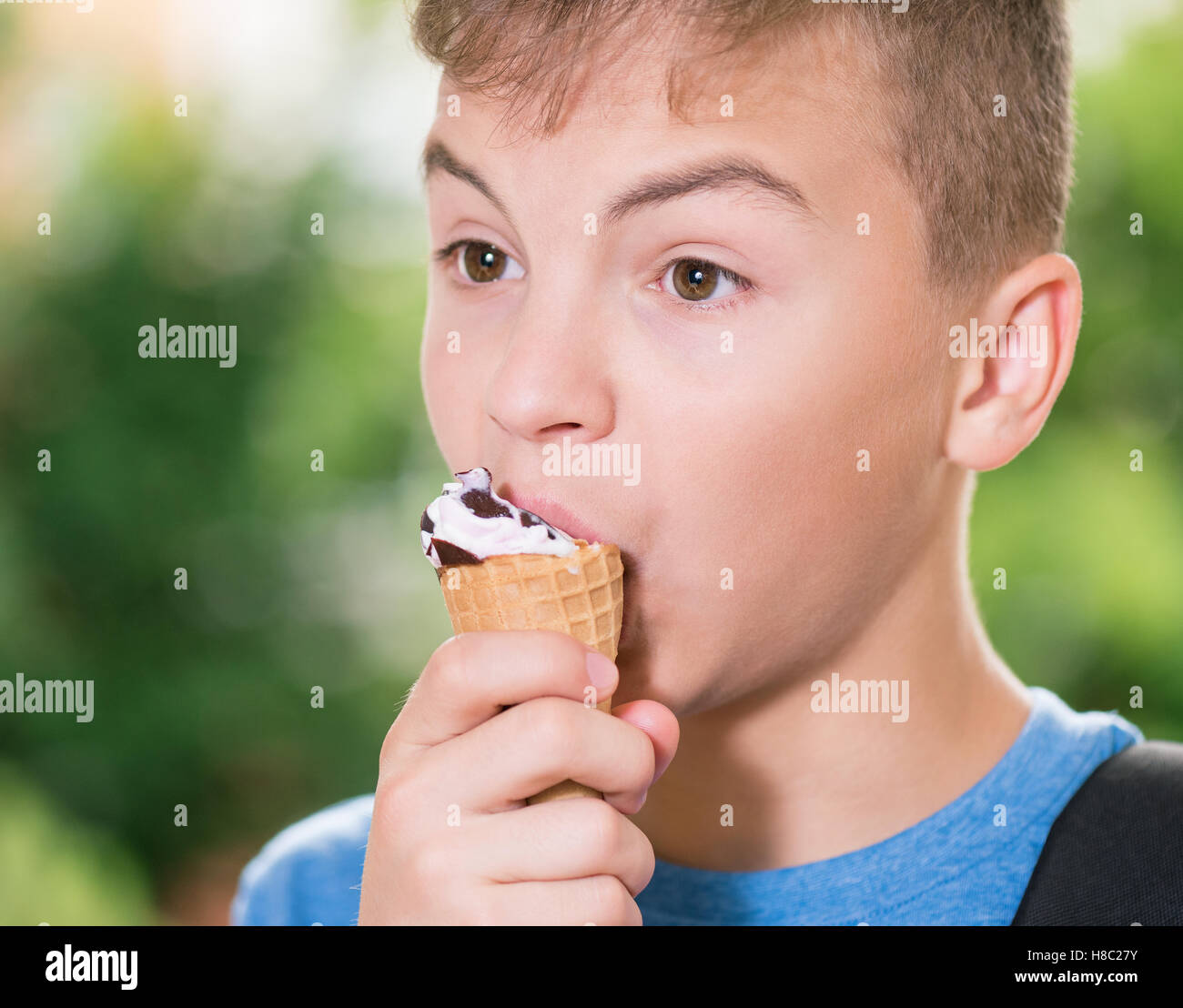 Boy with ice cream Stock Photo - Alamy