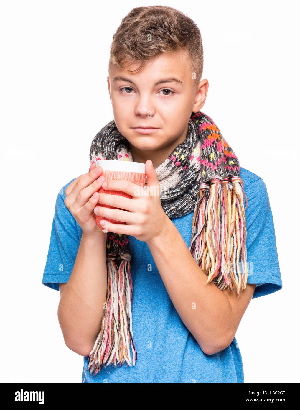 Ill teen boy with flu Stock Photo - Alamy