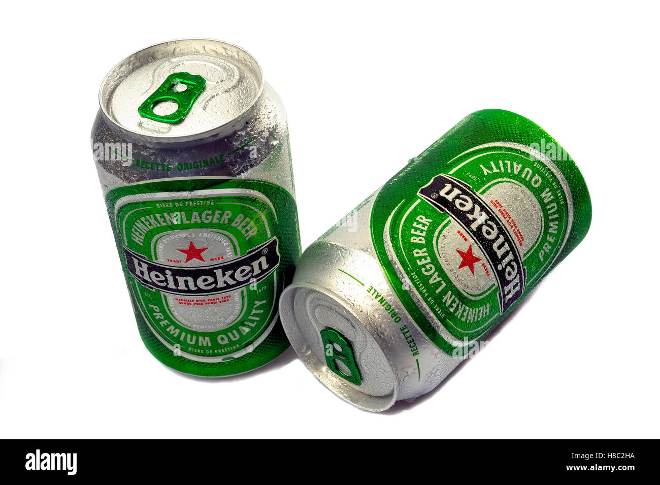 Heineken beer cane photographed in studio on white background Stock ...