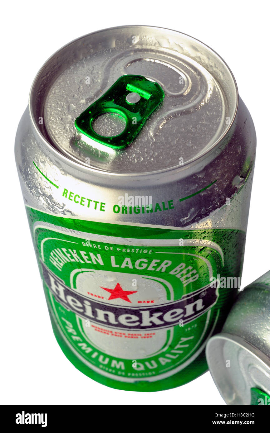 Heineken beer cane photographed in studio on white background Stock ...