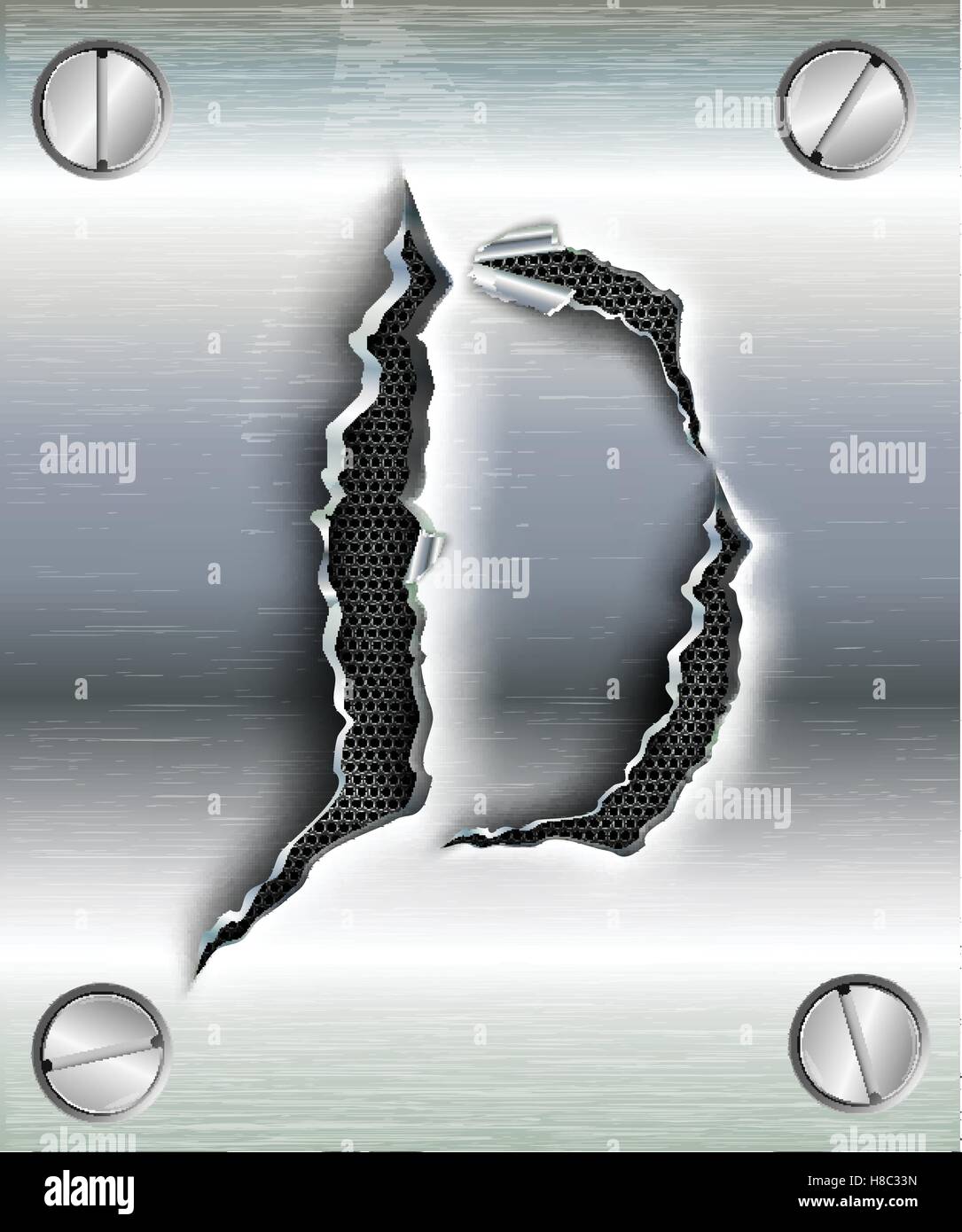Alphabet letters and torn in the metal with shadow Stock Vector Image ...