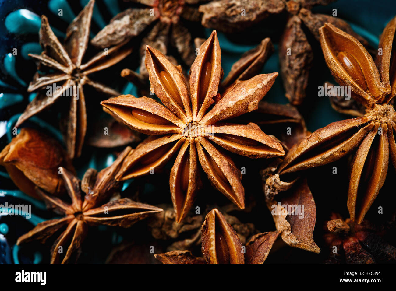 Anise star spice extreme close-up, top view Stock Photo - Alamy