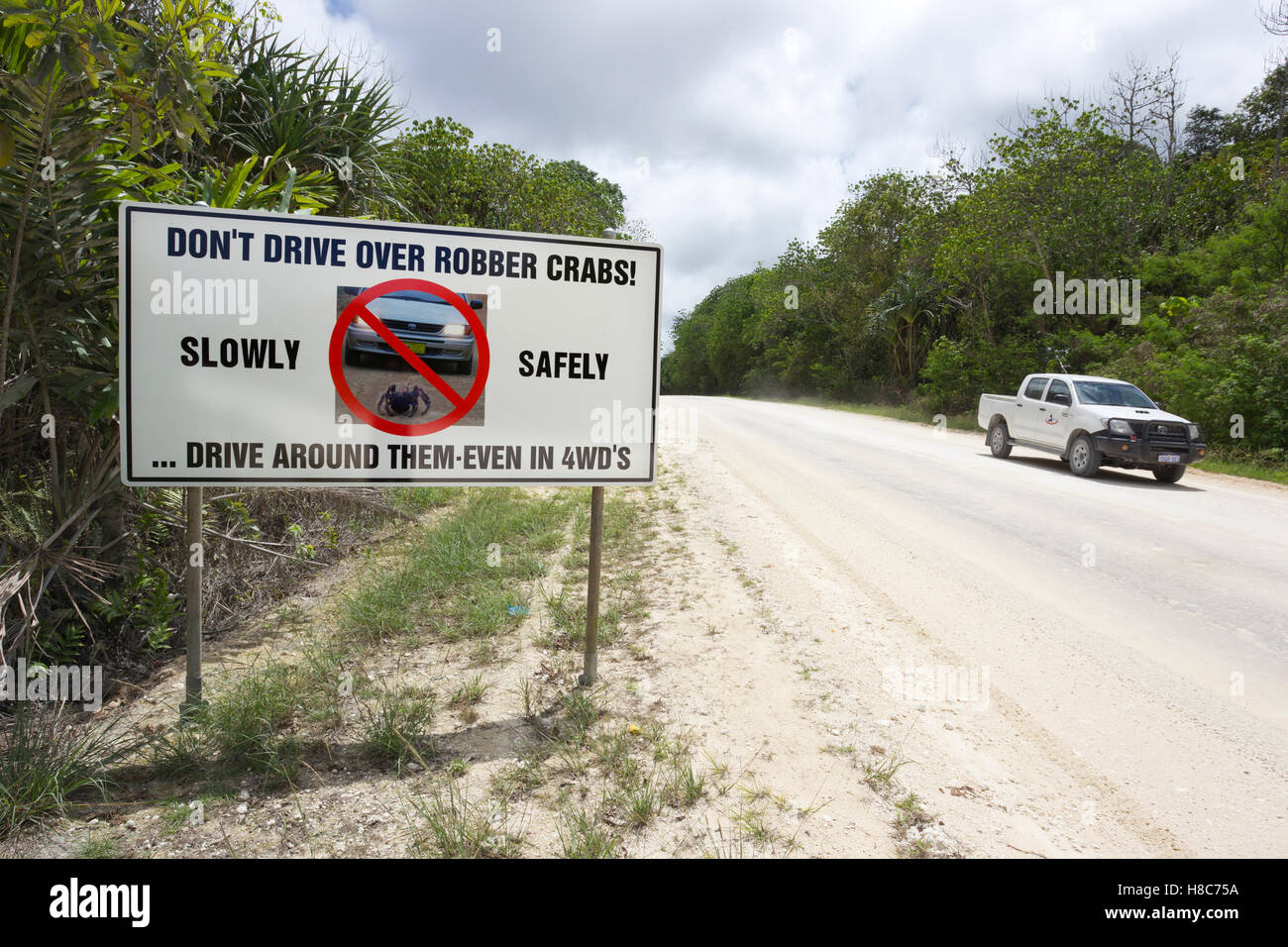 Road sign warning drivers of crabs on road, Christmas Island National ...