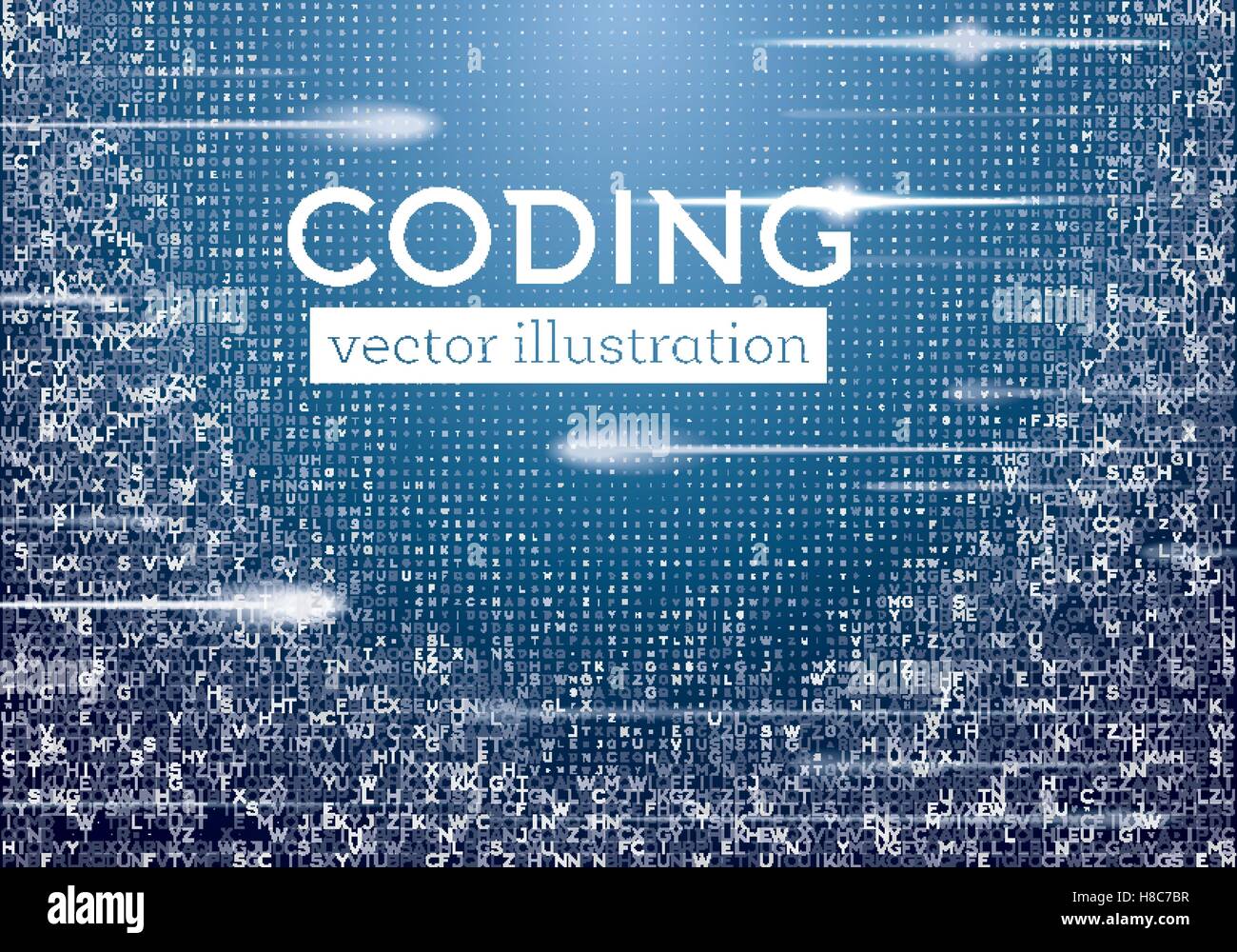 Abstract Blue Technology Background with Different Letters. Hacker ...