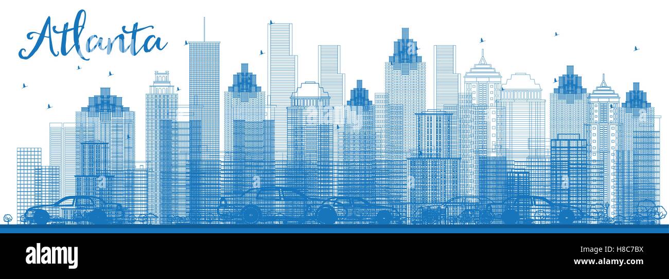 Outline Atlanta Skyline with Blue Buildings. Vector Illustration ...