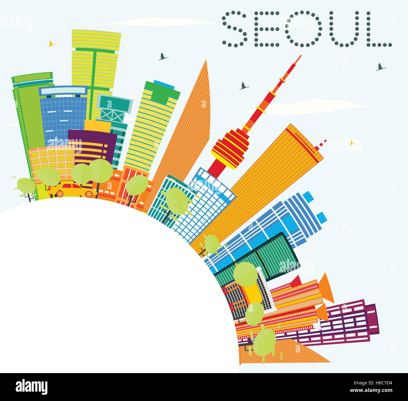 Seoul Skyline with Color Buildings and Copy Space. Vector Illustration ...