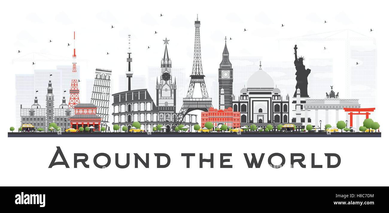 Travel Concept Around the World with Famous International Landmarks ...