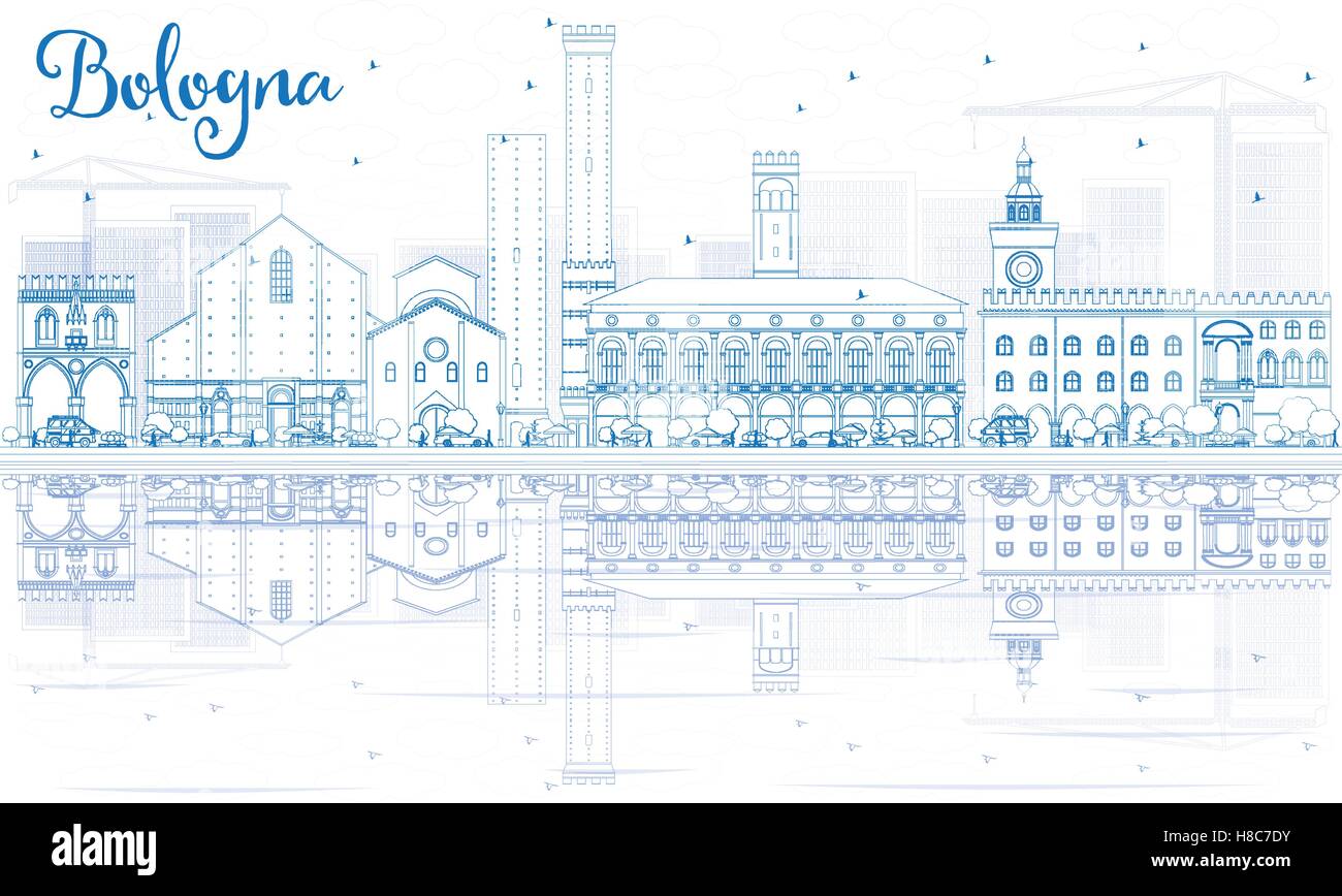 Outline Bologna Skyline with Blue Landmarks and Reflections. Vector ...