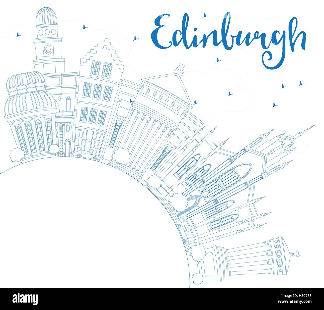 Outline Edinburgh Skyline with Blue Buildings and Copy Space. Vector ...