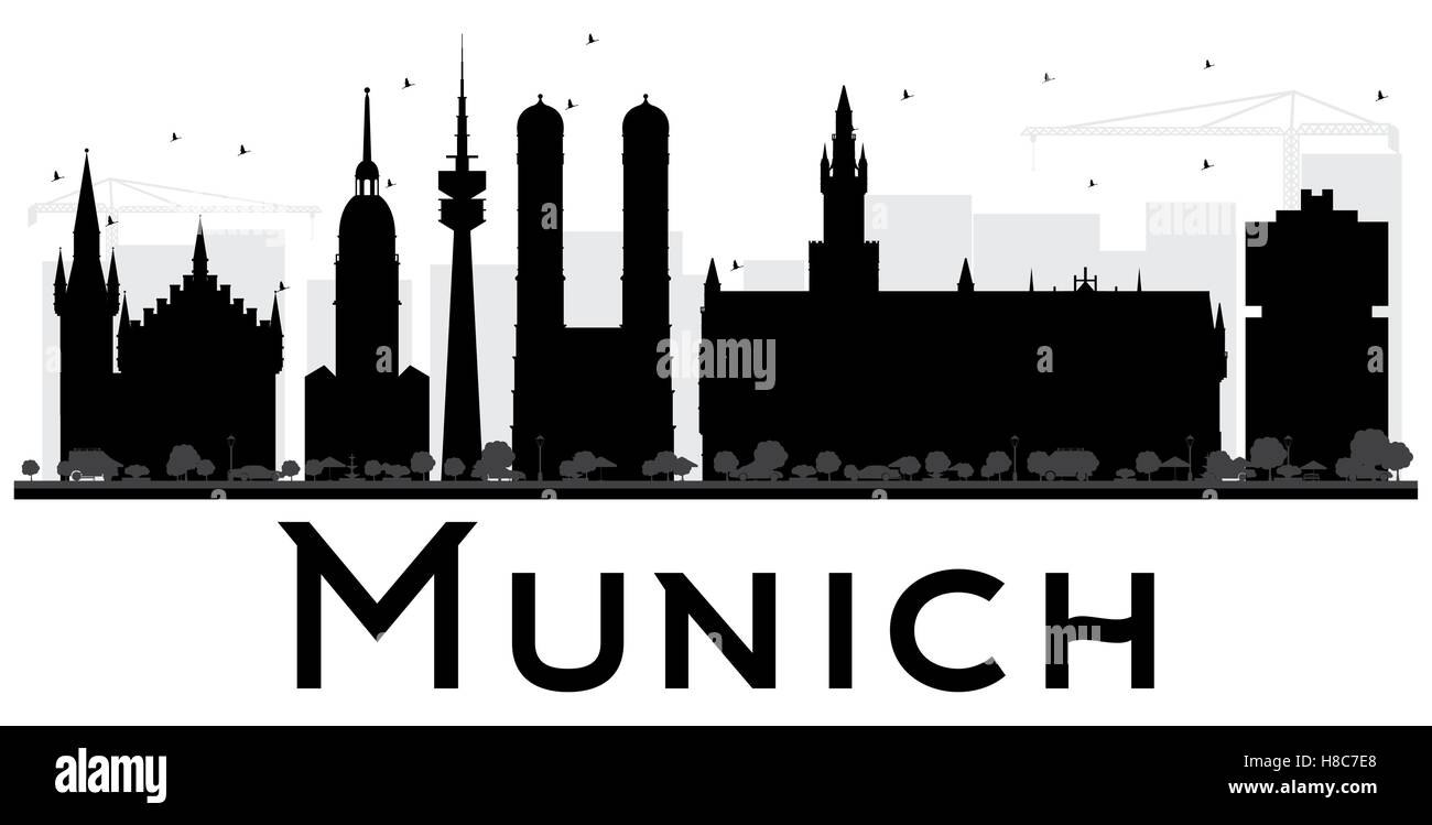 Munich City skyline black and white silhouette. Simple flat concept for ...