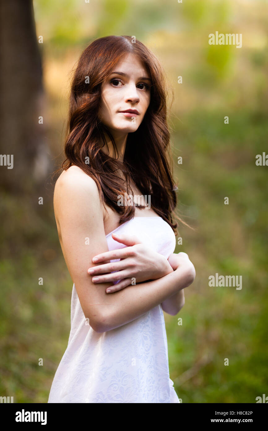 Outdoor portrait of a long hair girl Stock Photo - Alamy