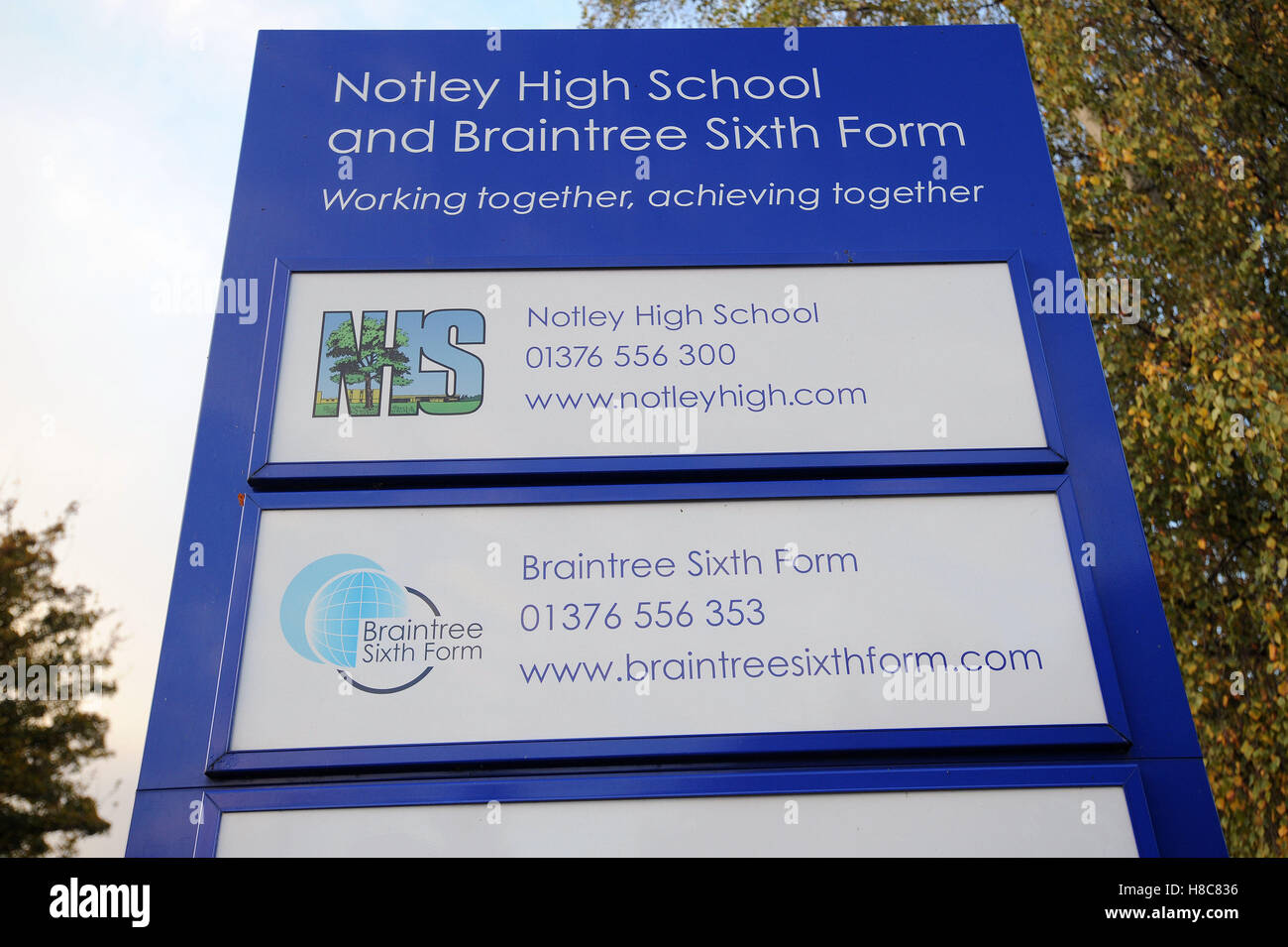 A sign for Notley High School in Braintree, Essex, as former pupil and ...