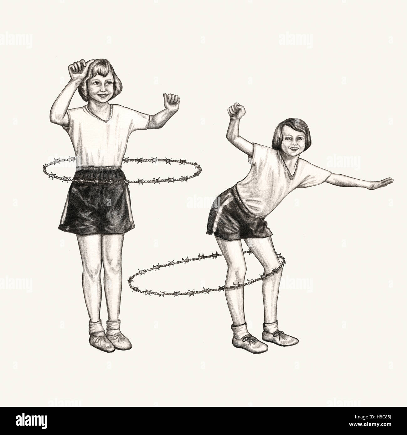 Girls spinning hula hoops Stock Photo - Alamy